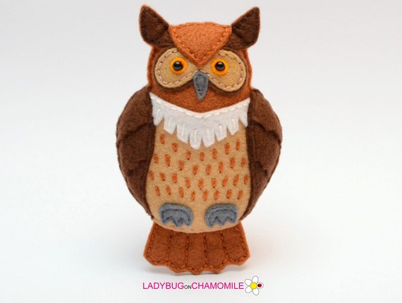 Dolls & Miniatures Tiny Great Horned Owl miniature brown felt woodland ...