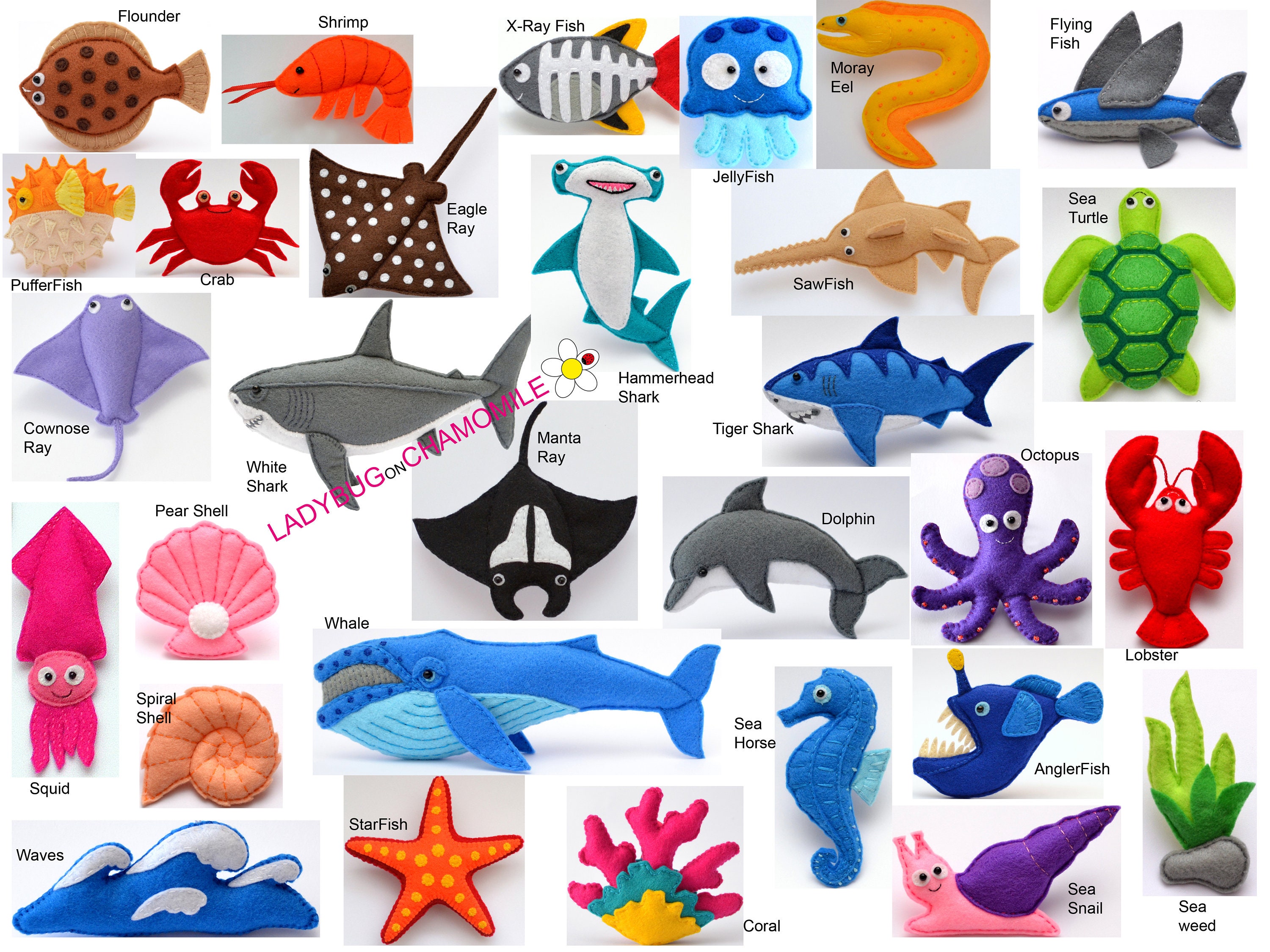 SEA CREATURES felt Toys Ornaments Magnets. | Etsy