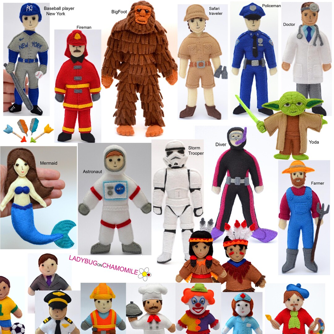 PEOPLE PROFESSIONS & CHARACTERS Felt Toys, Ornaments, Magnets - Etsy