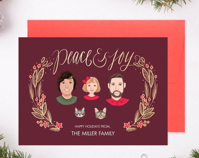 Custom Illustrated Family Portrait Christmas Card - Personalized Family ...