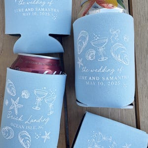 Oyster Theme Wedding Can Coolers: Personalized Coastal Favor, Beach ...