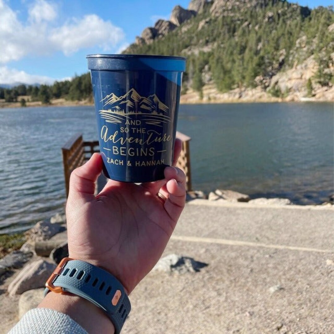 Adventure Begins Plastic Cups, Mountain Wedding, Party Stadium Cups ...