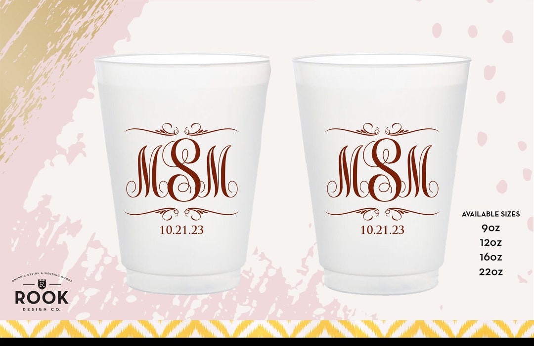 Vintage Monogrammed Plastic Wedding Cups, Customizable Wedding Party ...