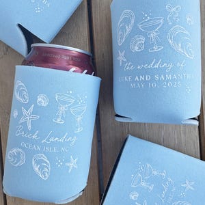 Oyster Theme Wedding Can Coolers: Personalized Coastal Favor, Beach ...