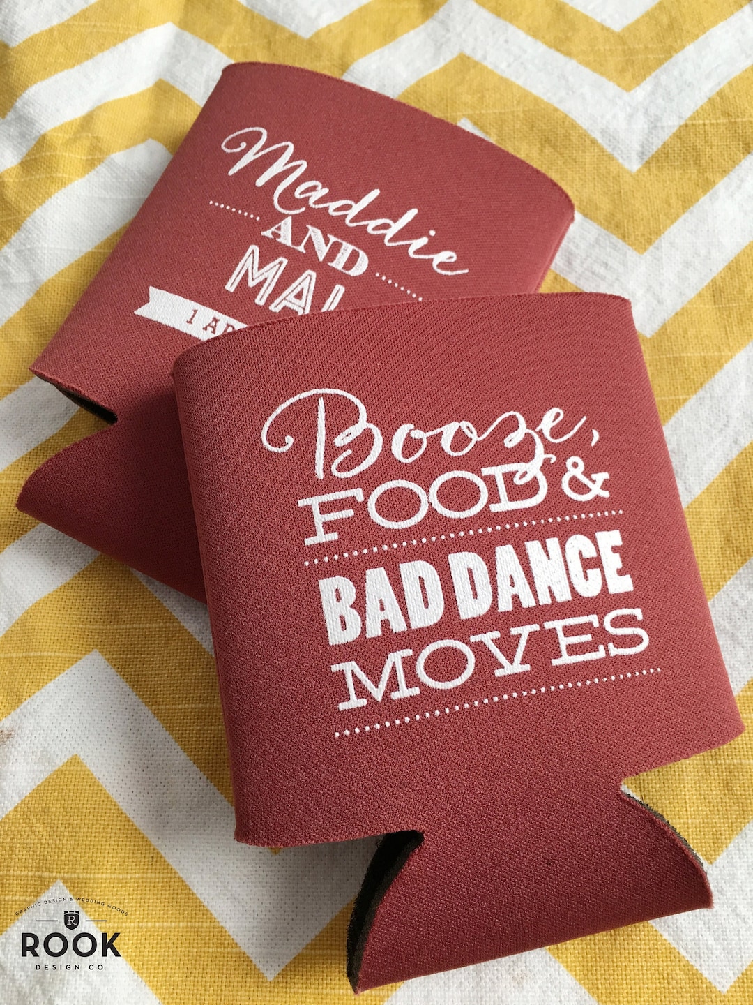 Booze Food and Bad Dance Moves Wedding Can Coolers, Funny Beer Holder ...