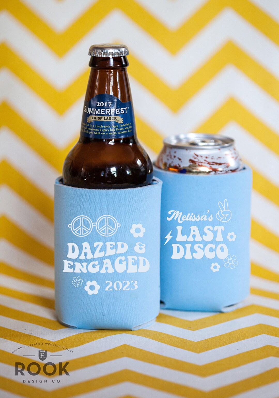 Groovy Bachelorette Can Coolers: Dazed and Engaged, Last Disco, Custom ...
