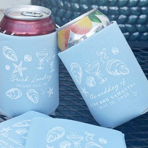 Oyster Theme Wedding Can Coolers: Personalized Coastal Favor, Beach ...