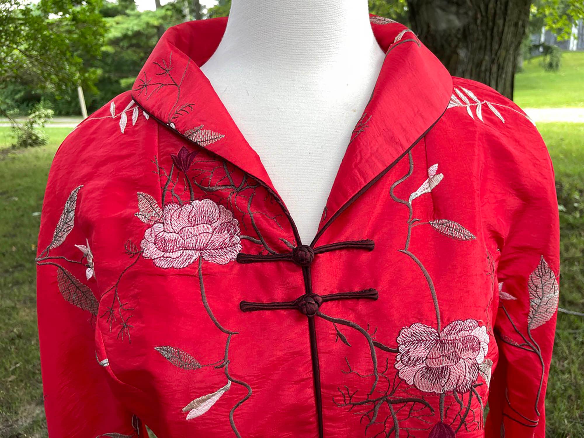Vintage Red Chinese Embroidered Jacket Hip Length, Frog Closures ...