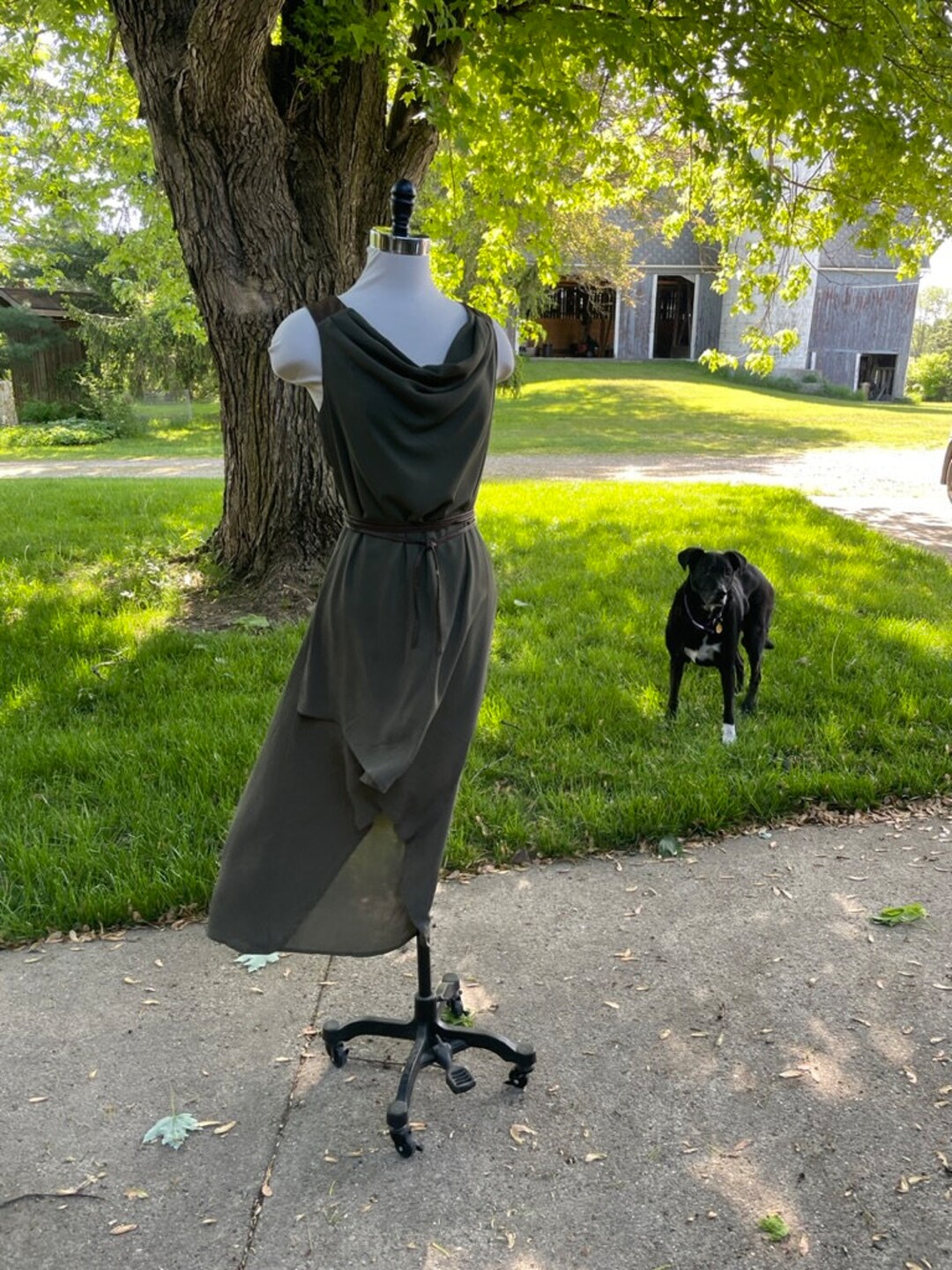 Vintage C. Luce Dress, Green Crepe With Faux Leather Yoke, Small. New ...