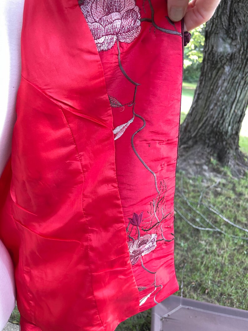 Vintage Red Chinese Embroidered Jacket Hip Length, Frog Closures ...