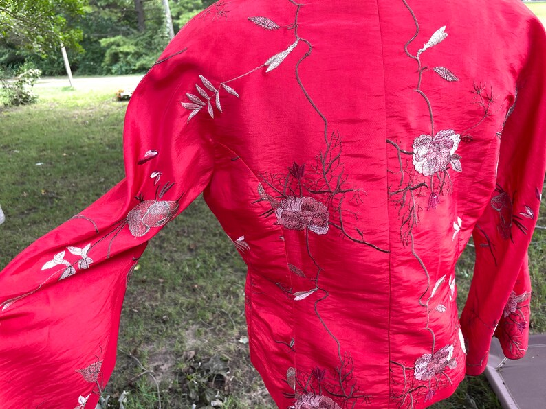 Vintage Red Chinese Embroidered Jacket Hip Length, Frog Closures ...