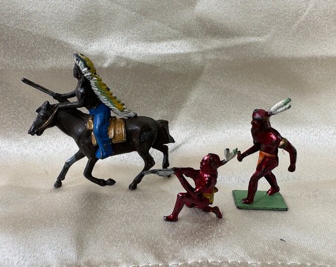 3 Vintage Native American Indian Warrior Figures, Cast Metal Lead ...
