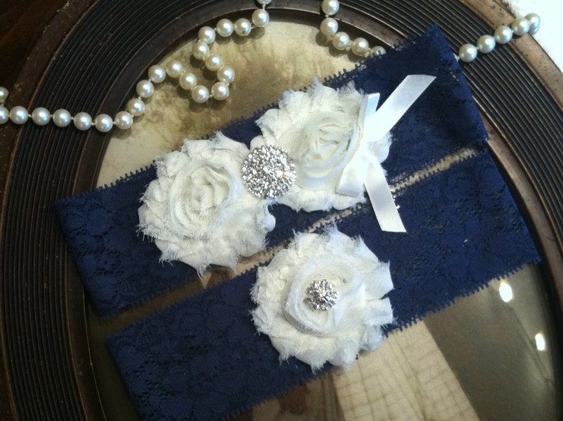 Wedding Garter Navy Blue Lace Garter Set Garter Vintage - Etsy