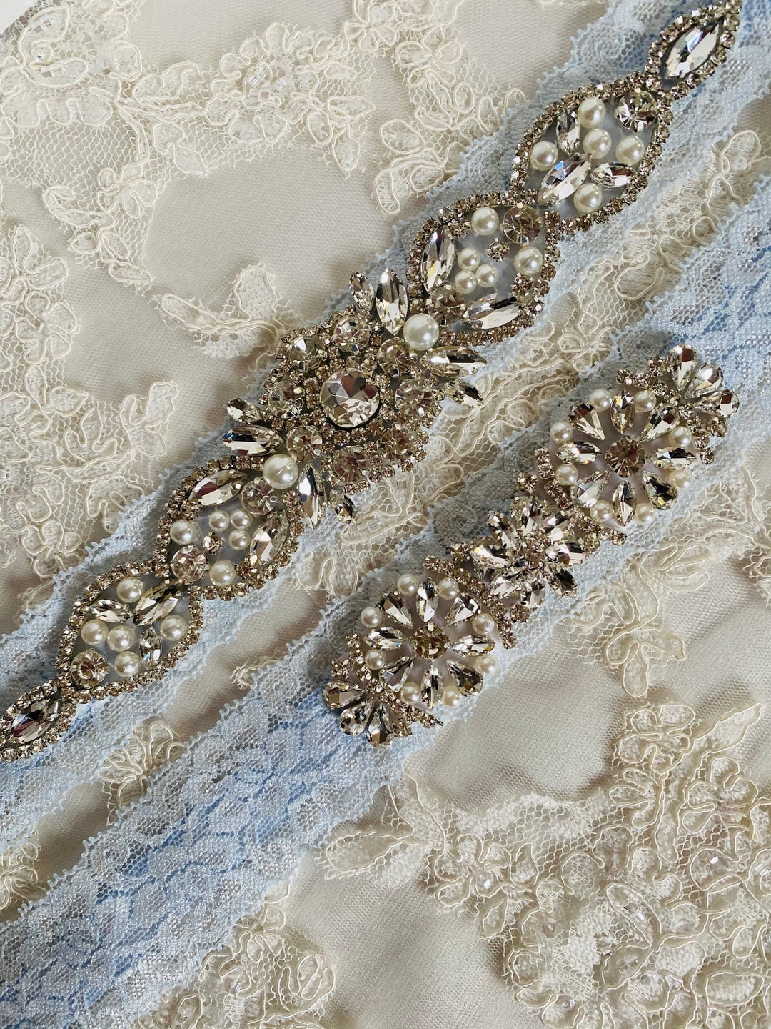 Light Blue Wedding Garter Set No Slip Grip Garter Toss Keepsake-antique ...