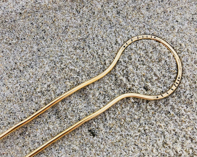 Gold Hair Fork - Hammered Gold Hair Pin - Stamped Gold Hair Fork - Gold ...