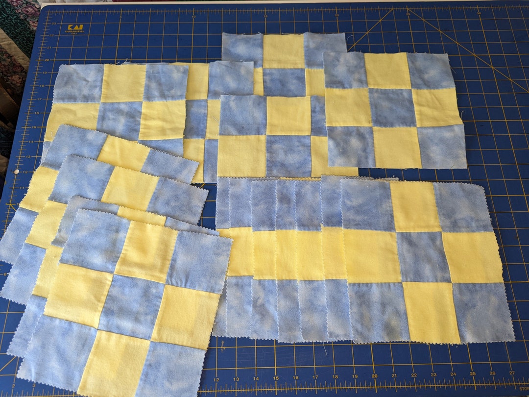 Flannel Blue & Yellow Quilt Blocks, Nine Patch Block Ready to Sew - Etsy