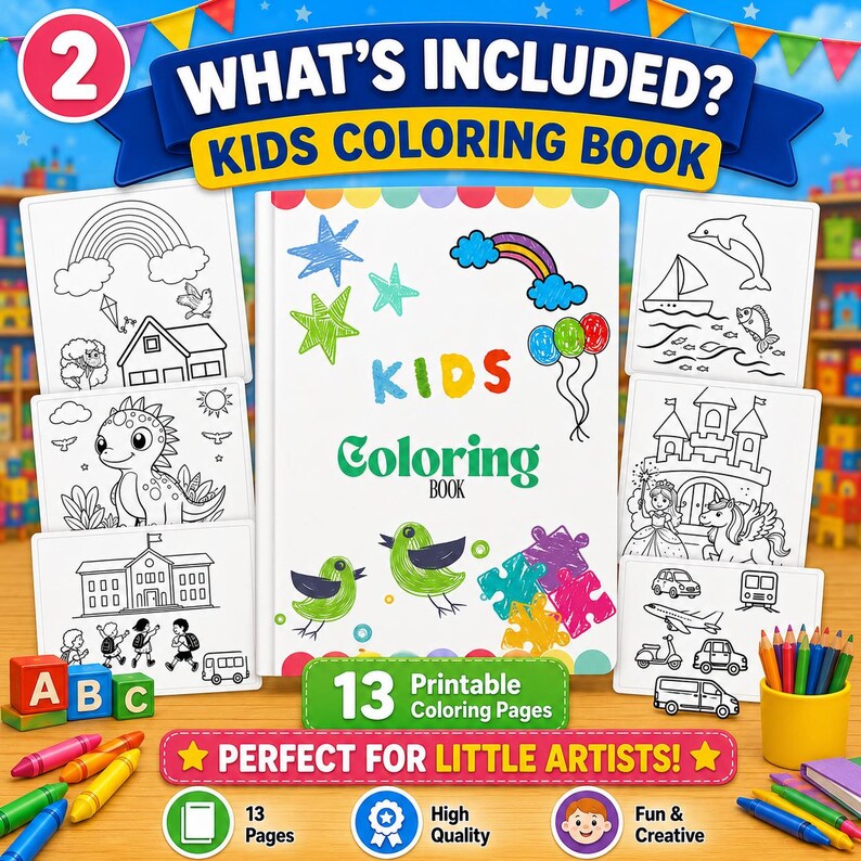 Digital Coloring Book Printable PDF, Easy Coloring Pages for Toddlers ...