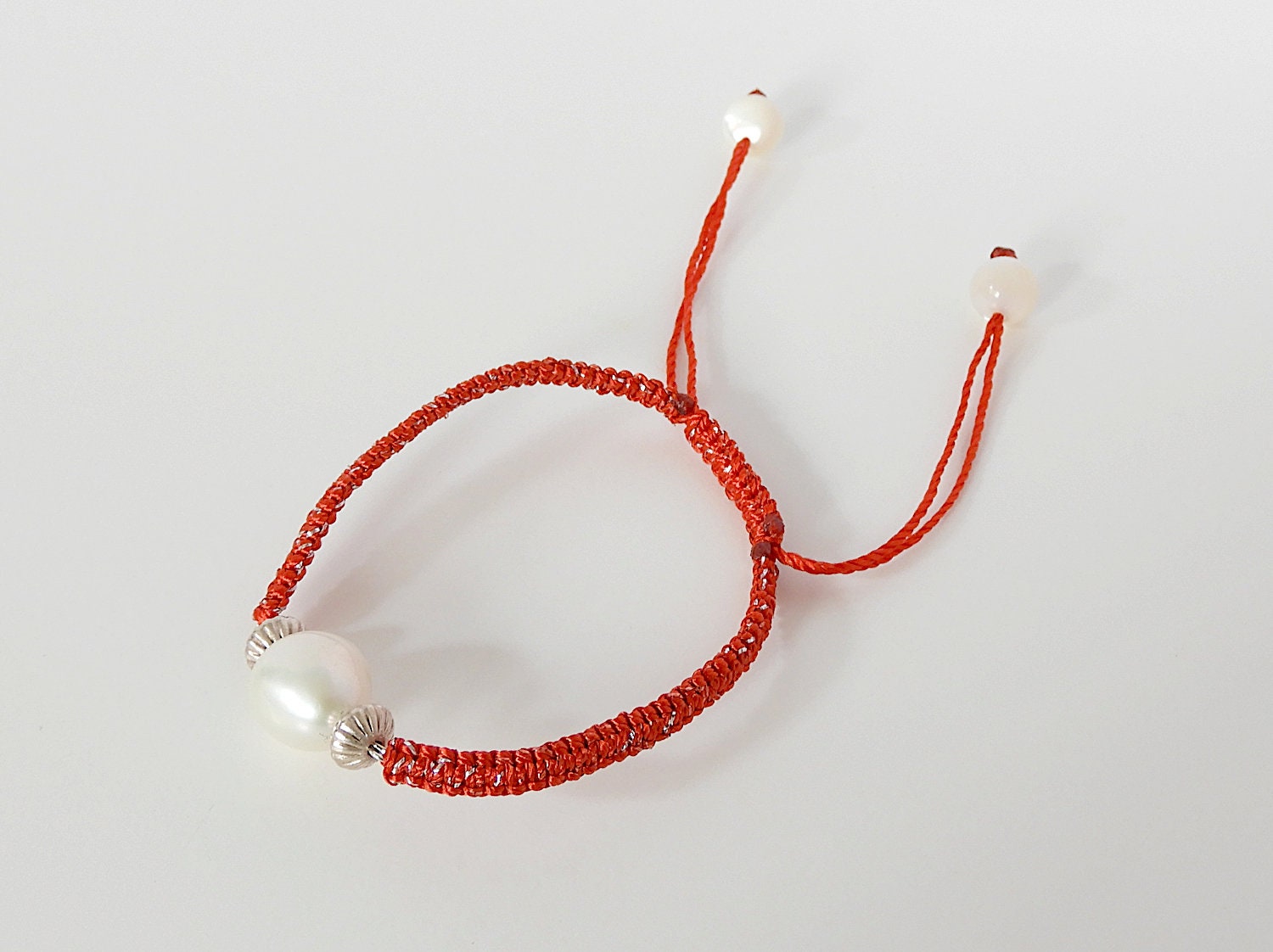 White Pearl Red String Thin Charm Bracelet Stylish - Etsy UK