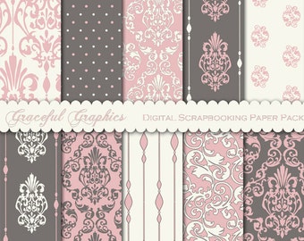 Pink Gray Damask | Etsy