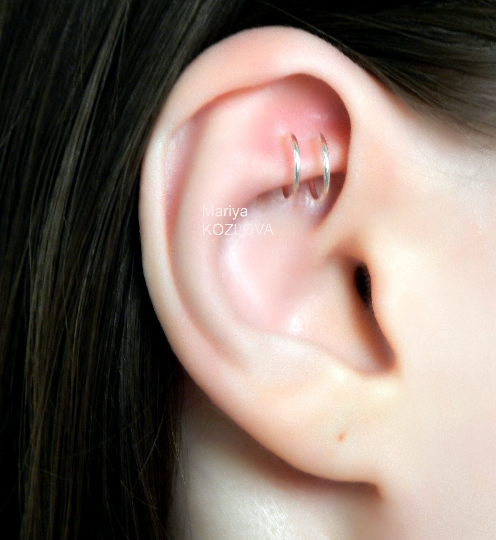 Fake Ear Piercing 7mm Rook Rings/Cartilage Ear Cuff/Double | Etsy