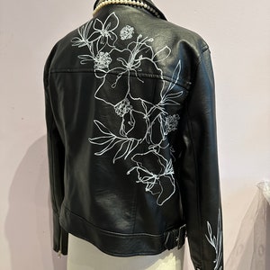 Custom Hand Painted Floral Faux Leather Jacket - Etsy