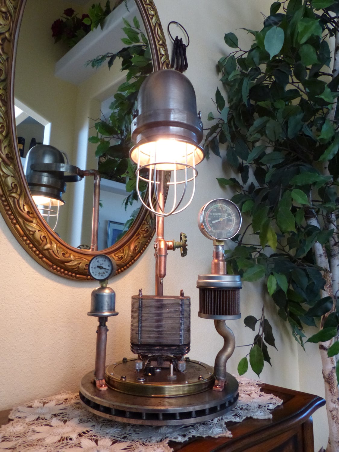 Steampunk'd, Lamp Art, Gauges, Copper, Brass, Lamp, Edison Steampunk'd, Lamp Art, Gauges, Copper, Brass, Lamp, Edison