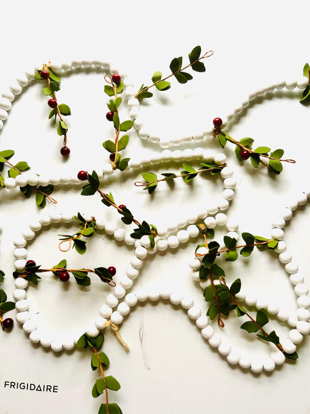 Garland White Wood Bead, Holly Berry Garland, Swag, Christmas Decor ...
