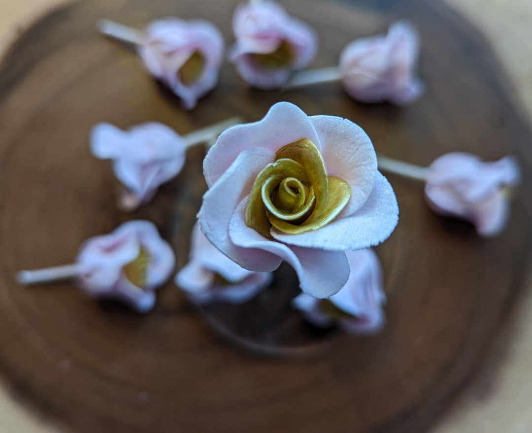 24 Edible Small ROSES With Gold Center / Gum Paste / Fondant / Any ...