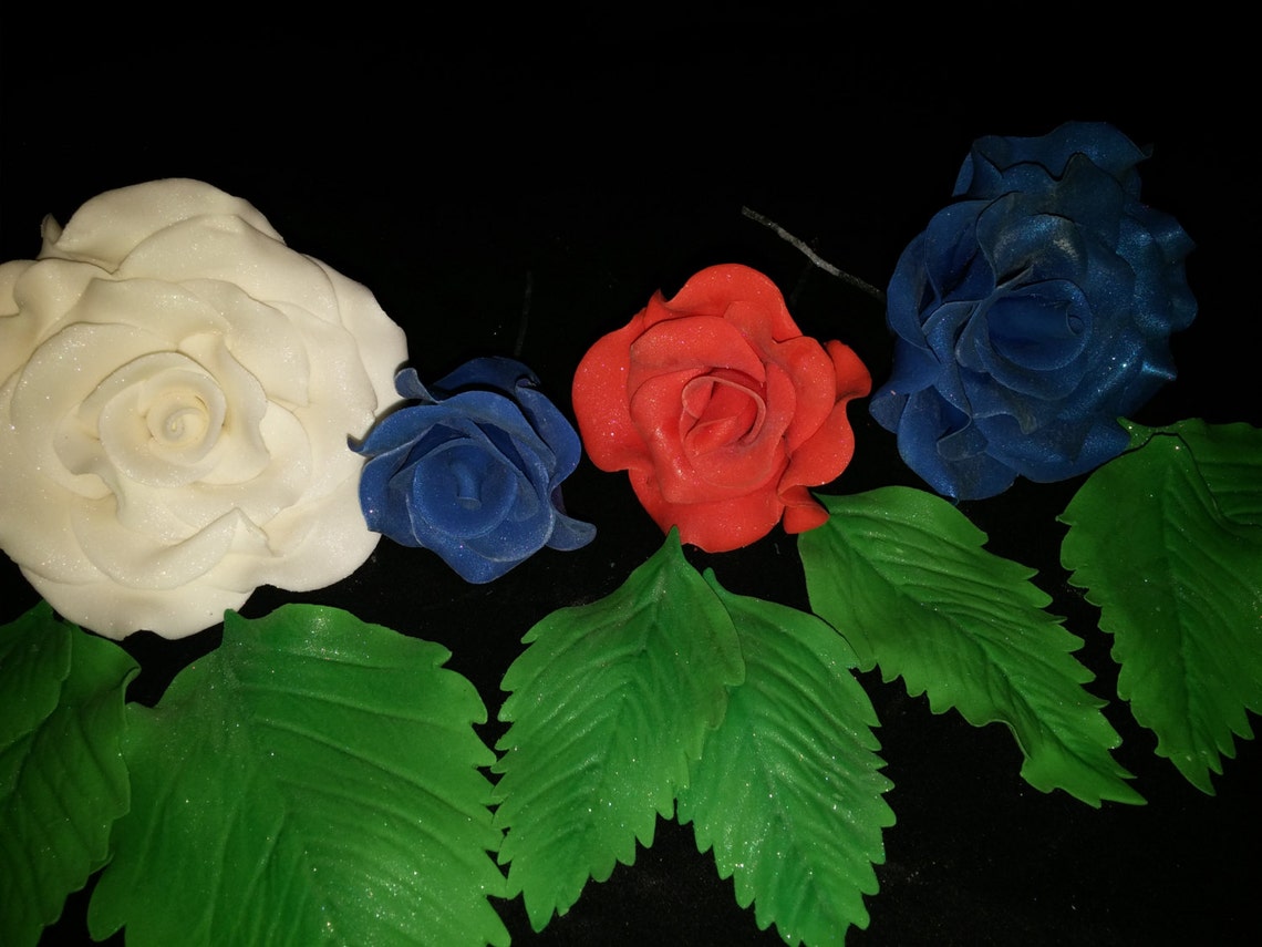 6 Edible Patriotic ROSES With LEAVES/ Any Color / Gum Paste / | Etsy