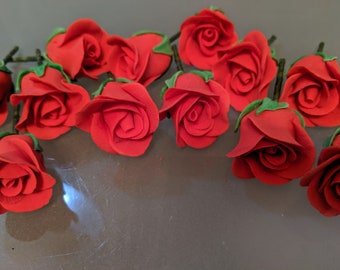 3 Edible ROSES Tipped in Gold Gum Paste / Fondant / Cake Decoration ...