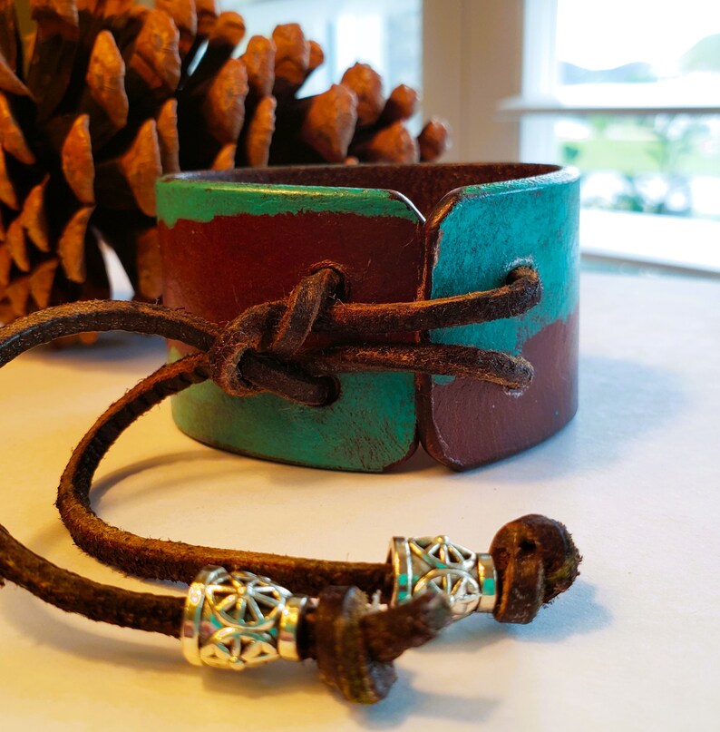 Woman's Brown Leather Hand Painted Cuff Bracelet - Etsy