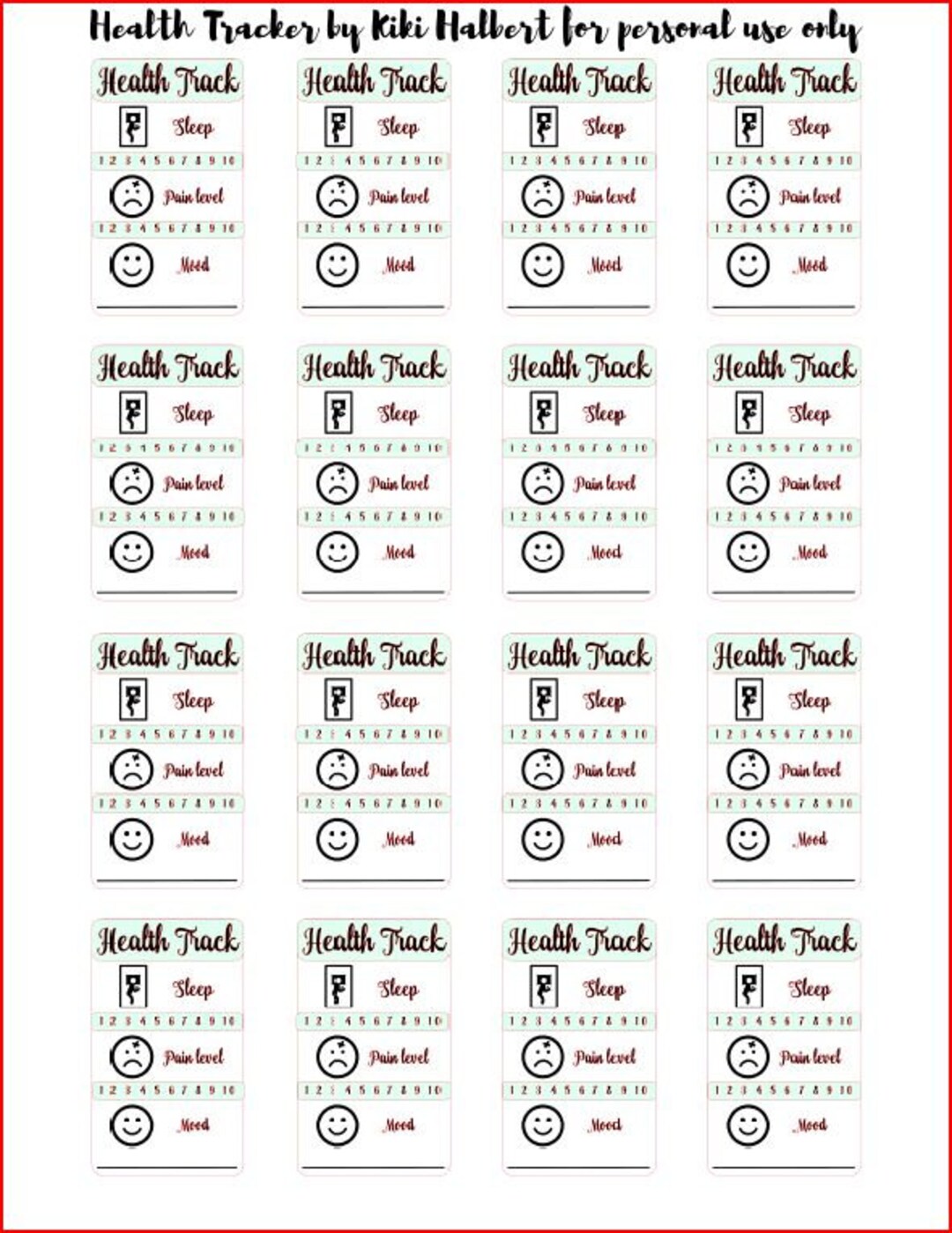 Health Tracker Printable Sticker for the Happy Planner - Etsy