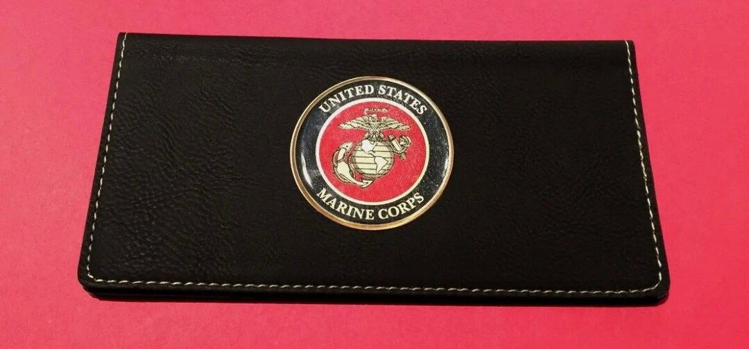 USMC Marine Corps Faux Leather Black Checkbook Cover - Etsy