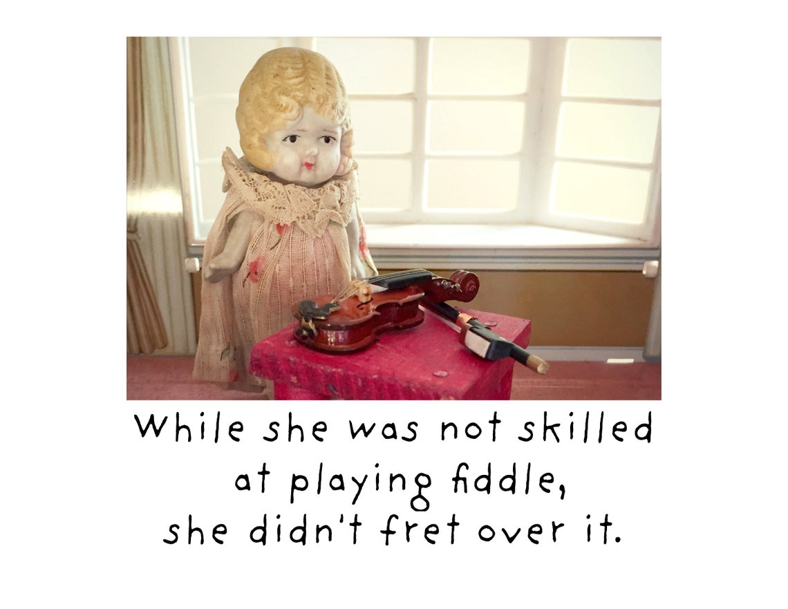 Funny Fiddle Card Music Humor Dolly Porcelain Dolls Violin Stationary ...