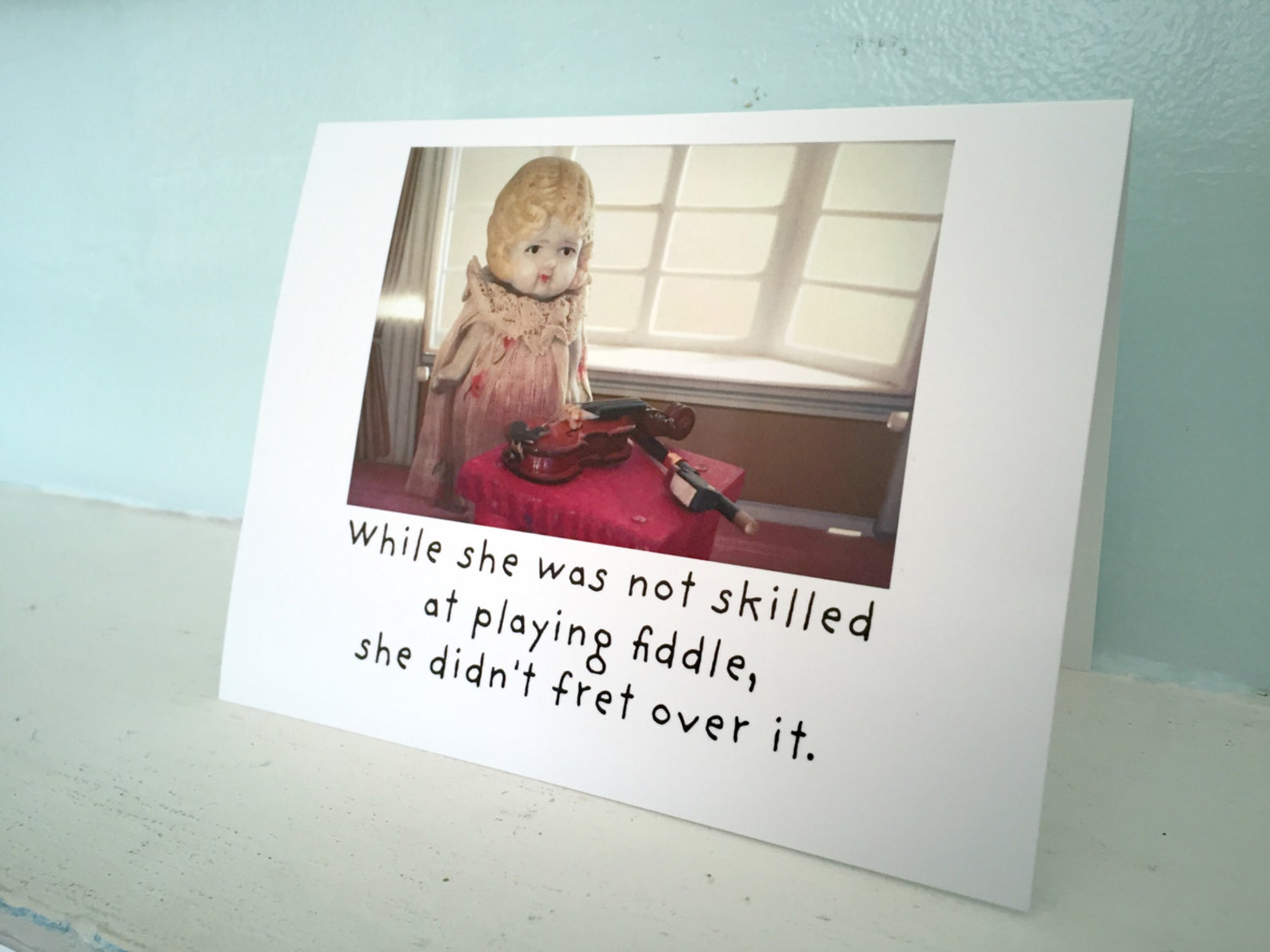 Funny Fiddle Card Music Humor Dolly Porcelain Dolls Violin Stationary ...