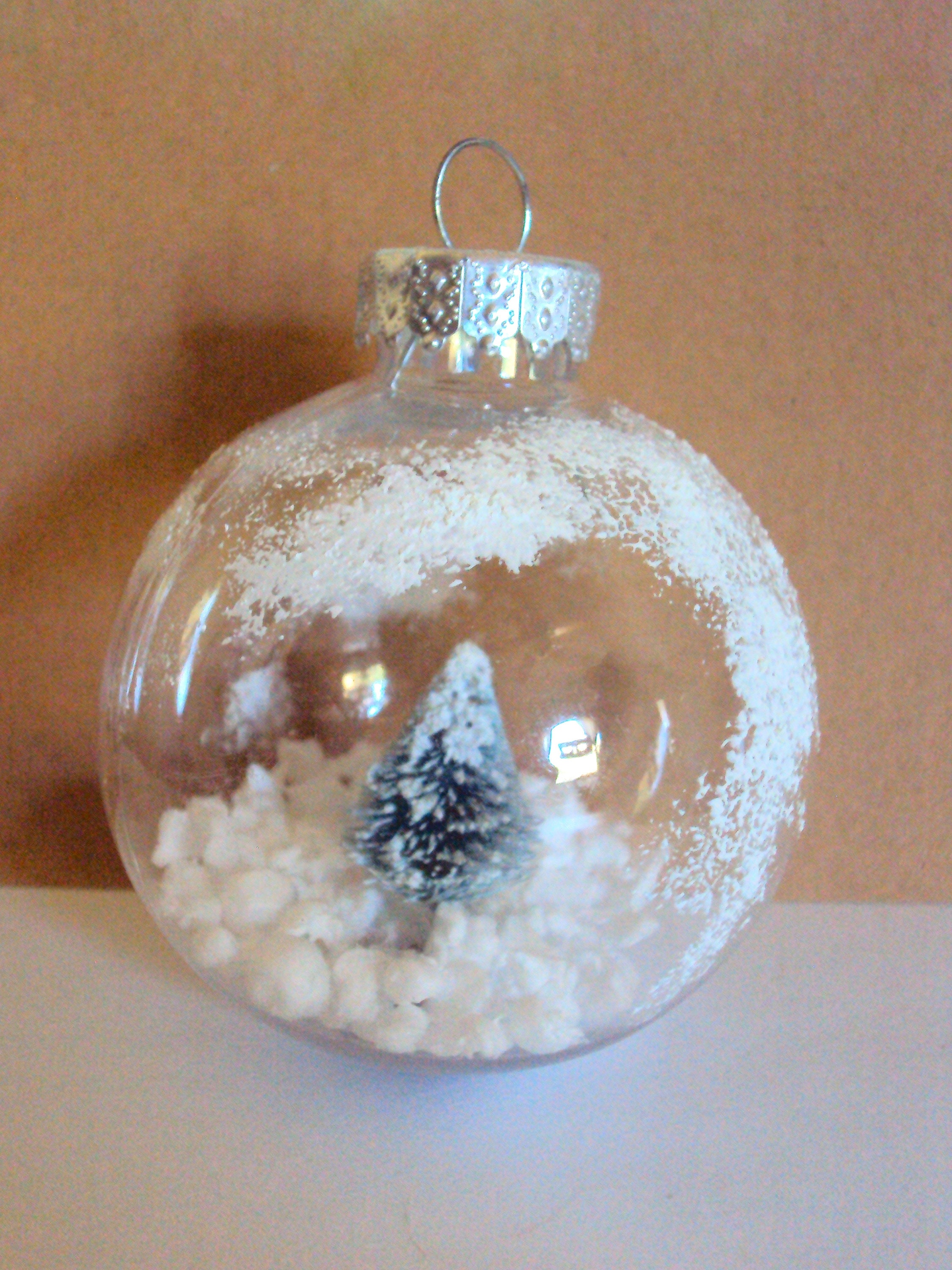 Frosted Snow Globe Tree Ornament - White Winter Orb - Rustic Woodland ...