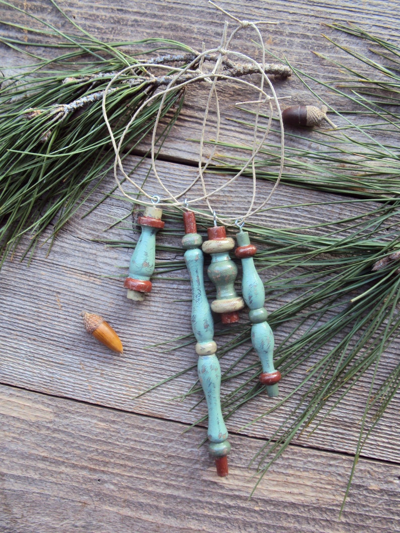 Set of 4 Shabby Farmhouse Spindle Ornaments Primitive | Etsy