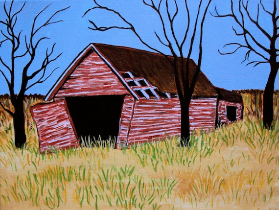 Rural Barn Wall Art Rustic Farmhouse Painting Folk Country | Etsy