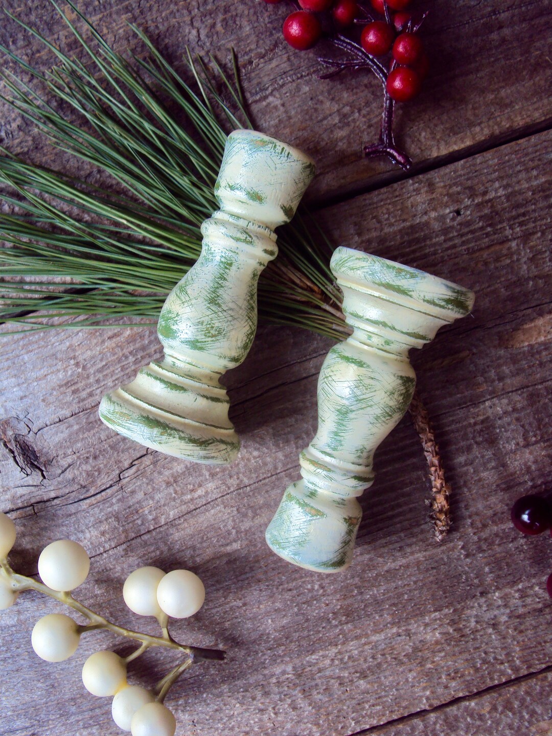 Little Shabby Cottage Chic Distressed Candlesticks Two Tiny Chime ...