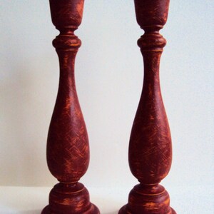 Rustic Distressed Wooden Candlesticks - Pair of Tall Country Candle ...