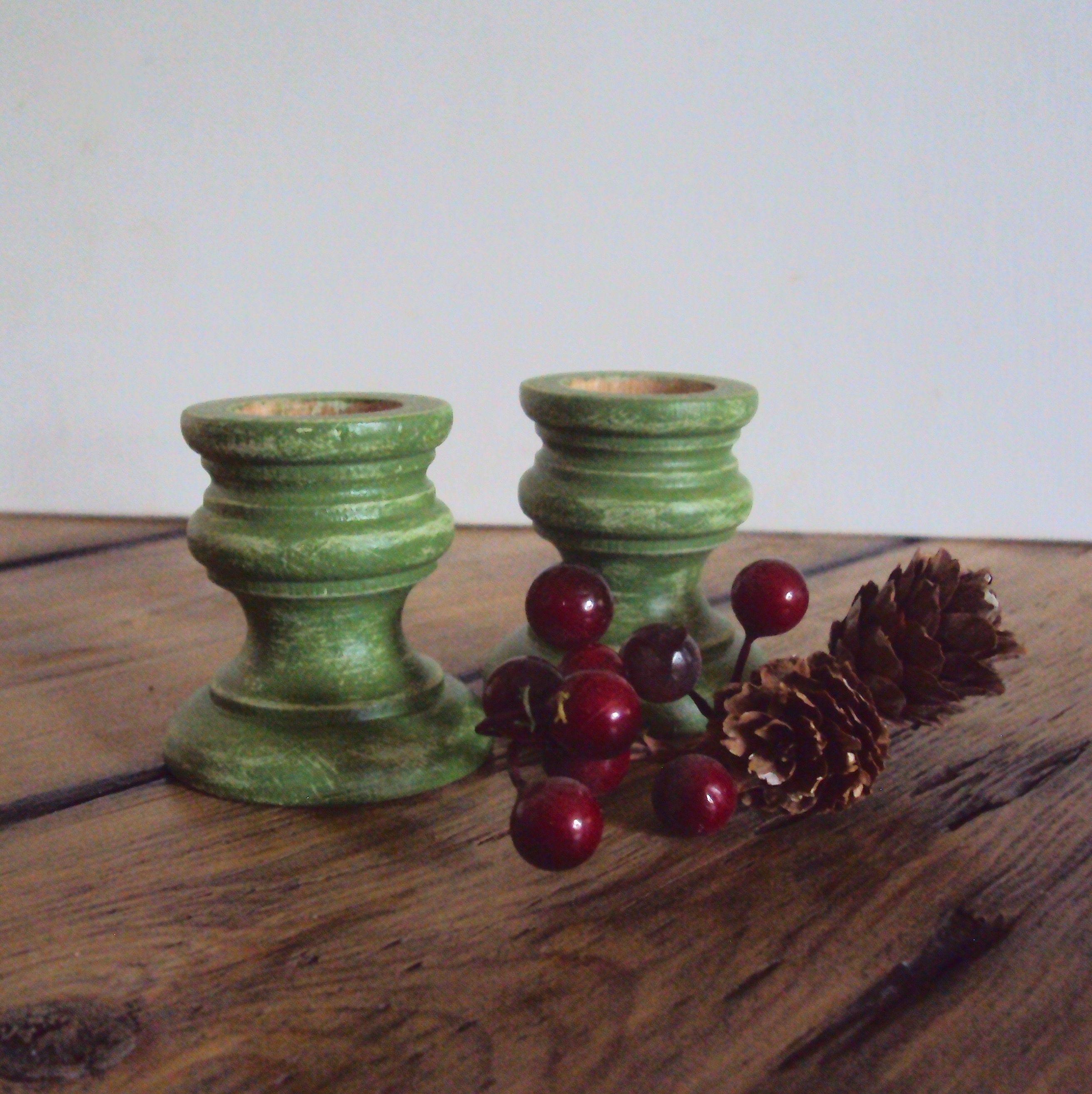 Small Green Candle Cups Primitive Taper Candlestick Holders | Etsy