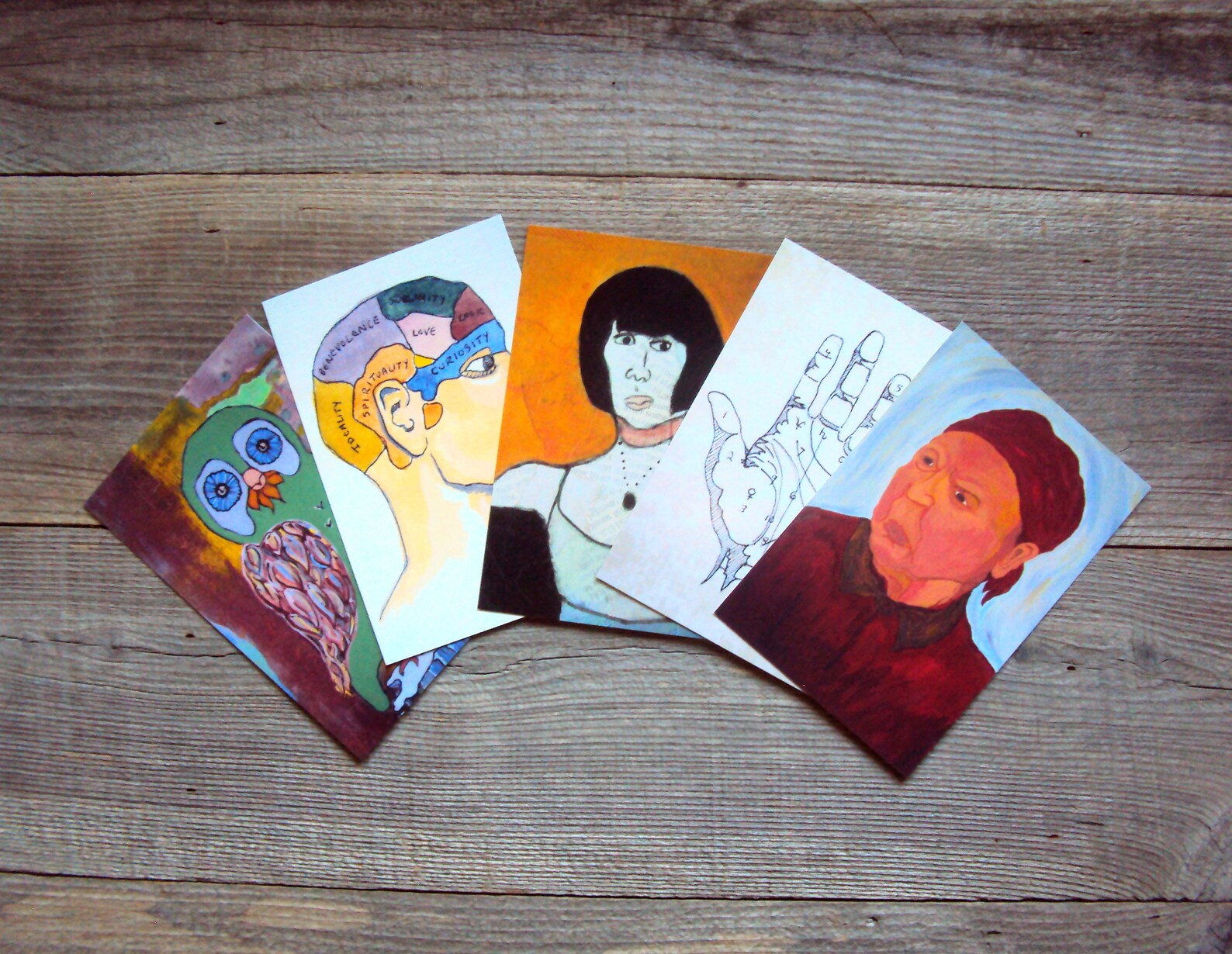 Set of Five Postcards - Unique Stationary - Bright Art Cards - Colorful ...