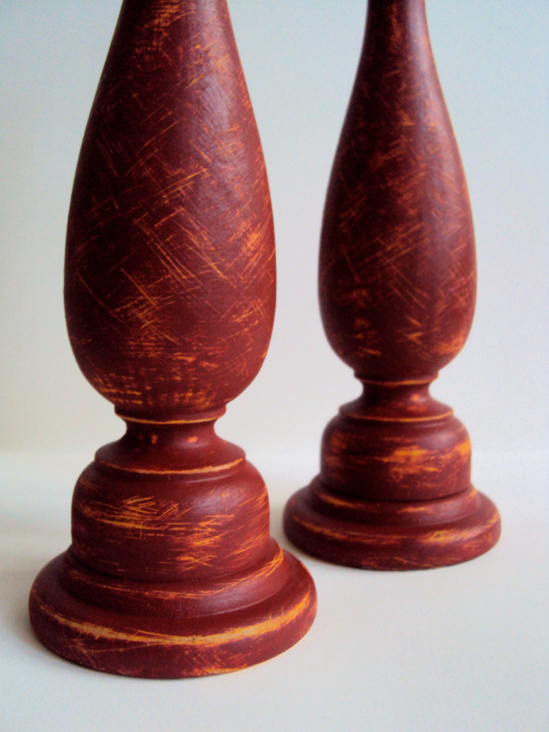 Rustic Distressed Wooden Candlesticks Pair of Tall Country - Etsy
