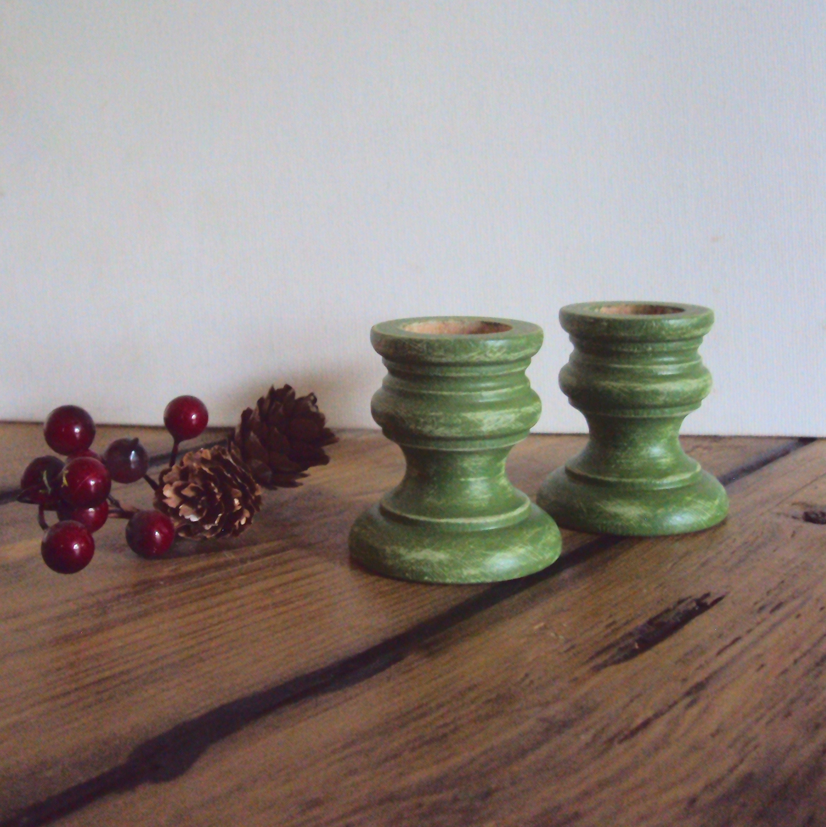 Small Green Candle Cups Primitive Taper Candlestick Holders | Etsy