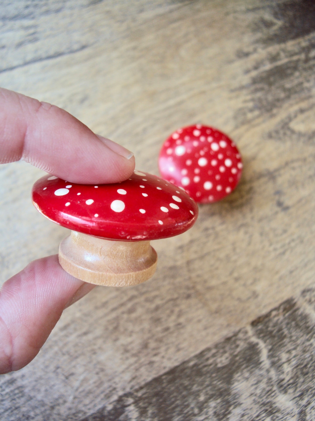 Mushroom Dresser Door Knobs - Wooden Toadstool Drawer Pulls - Handpainted Polka Dot Fairy Wood ...