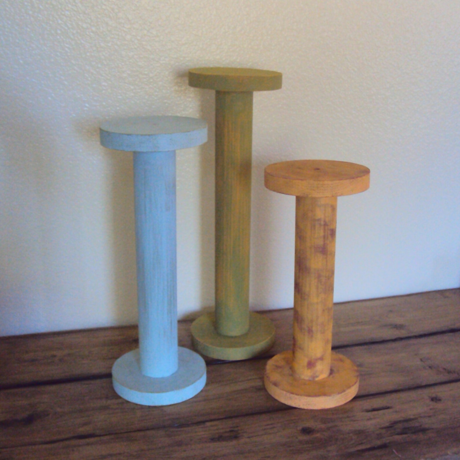 Large Spool Candle Holders Set of 3 Farmhouse Plant Stands | Etsy