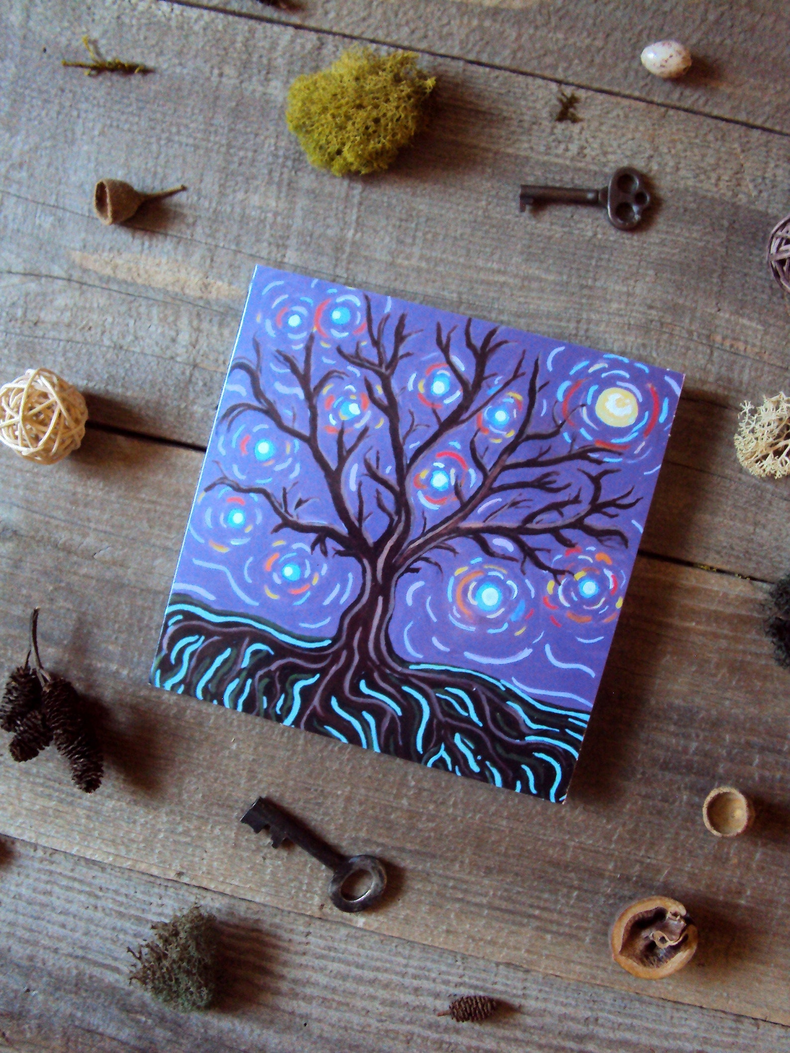 Folk Art Tree Oversized Greeting Card - Whimsical Blank Art Card ...