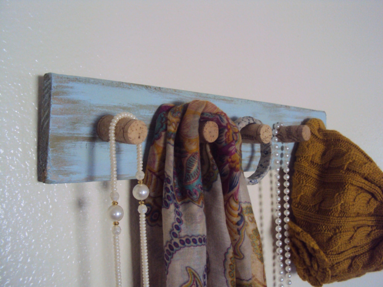 Wood Wine Cork Hat Rack - Rustic Chic Scarf Rack - Jewelry Display ...