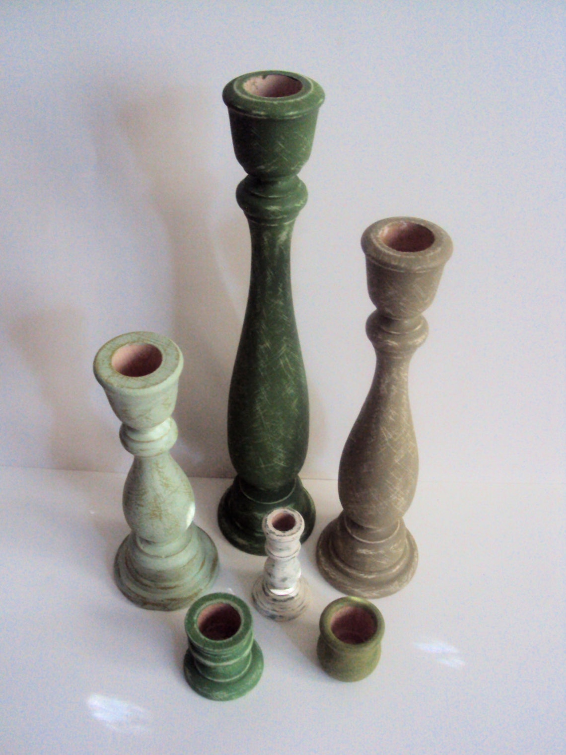 Shabby Woodland Chic Candlesticks Rustic Green St Patrick | Etsy