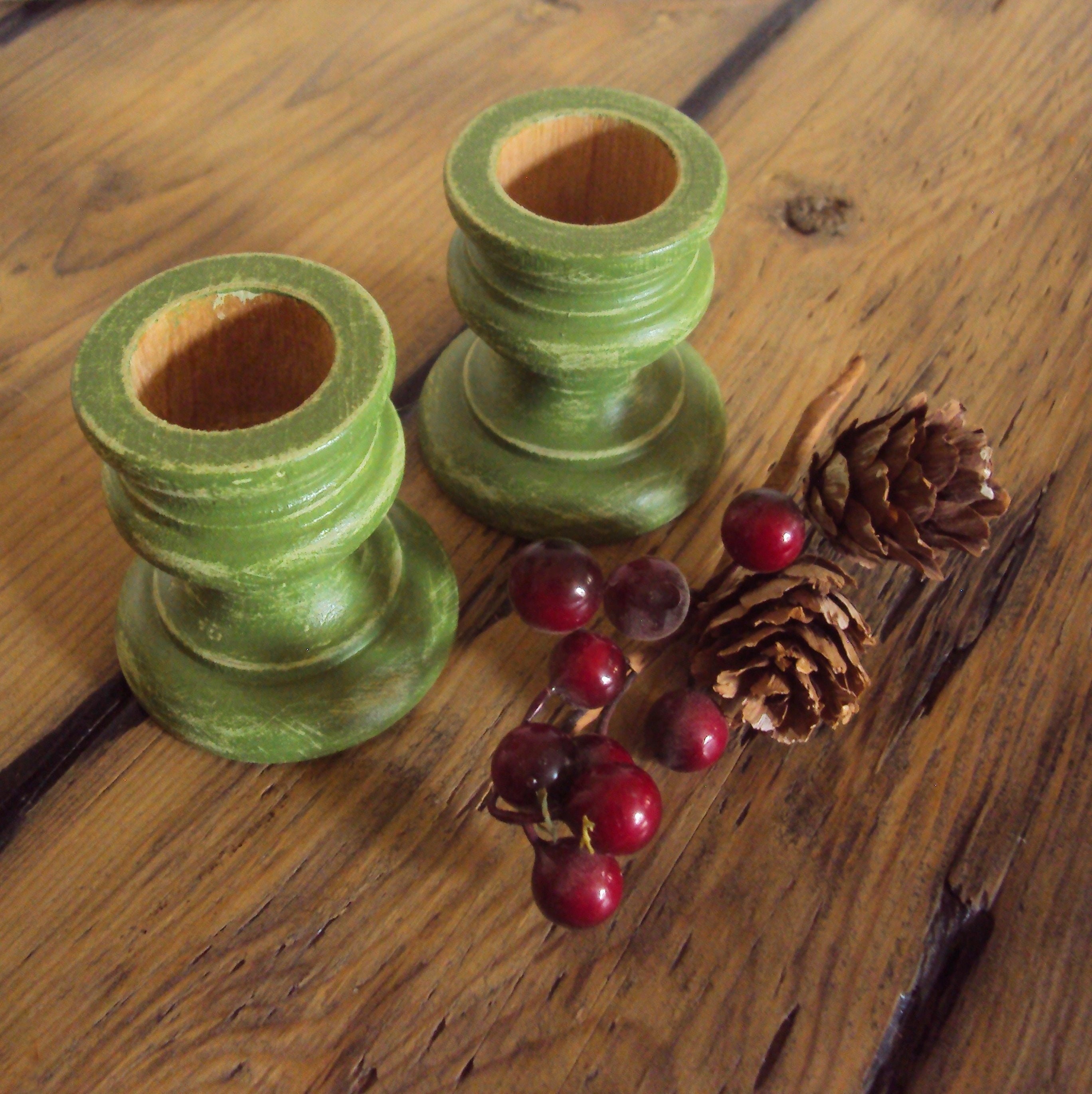 Small Green Candle Cups Primitive Taper Candlestick Holders | Etsy